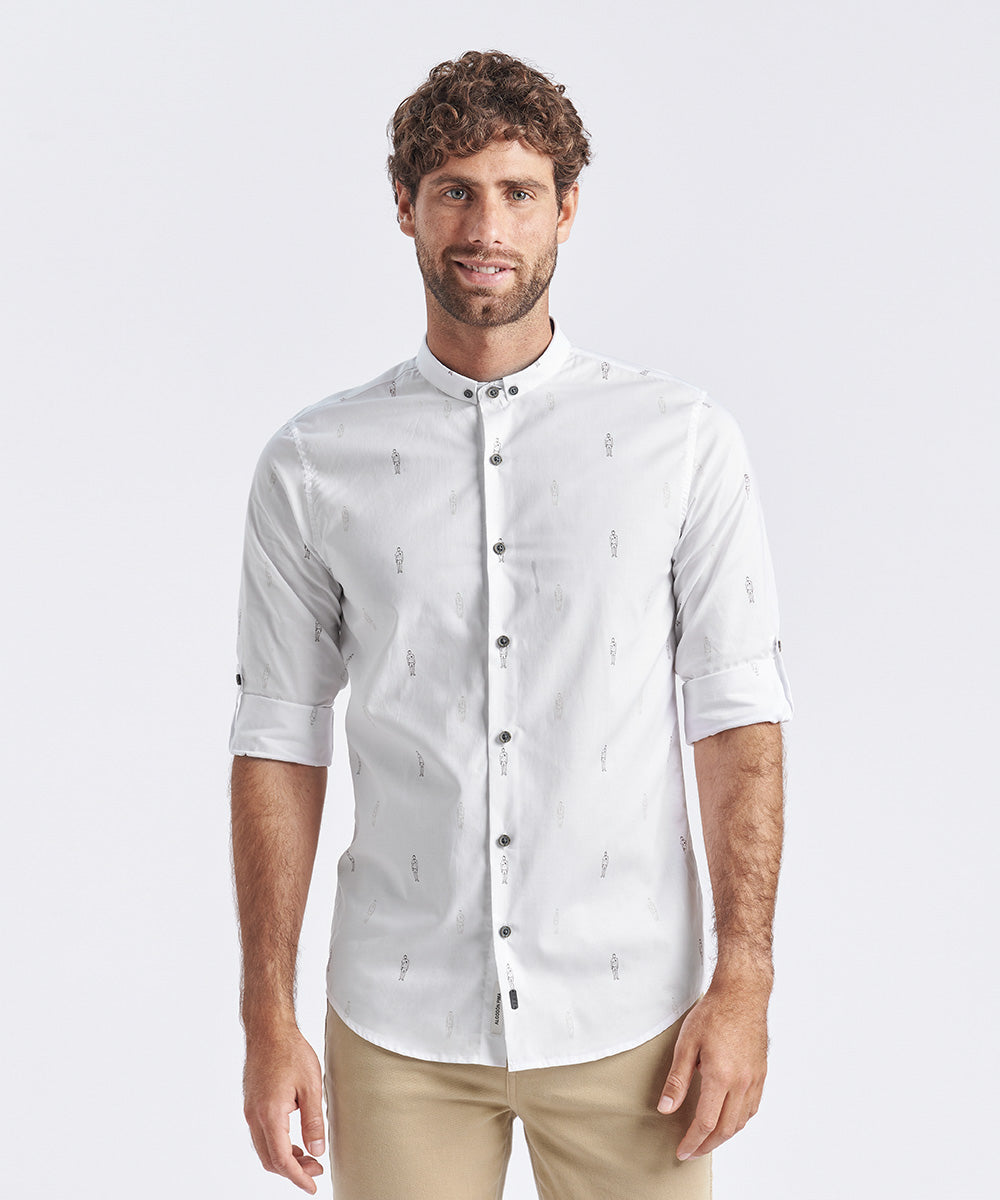 CAMISA MANGA LARGA CUELLO MICRO BUTTON DOWN SLIM FIT BLANCO ESTAMPADO – MBO